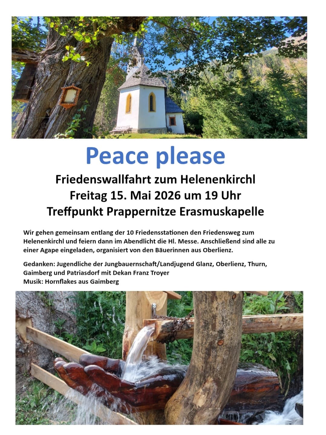 Peace please Friedenswallfahrt zum Helenenkirchl - Pfarre Lienz St. Andrä